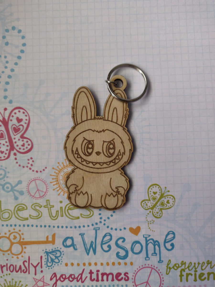 Fluffy Monster Labu Sitting Laser Engraved Keychain / Wood. – Bad Bobbin