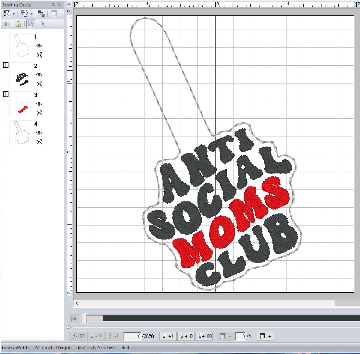 ITH Digital Embroidery Pattern for Anti Social Moms Club Snap Tab / Ke ...