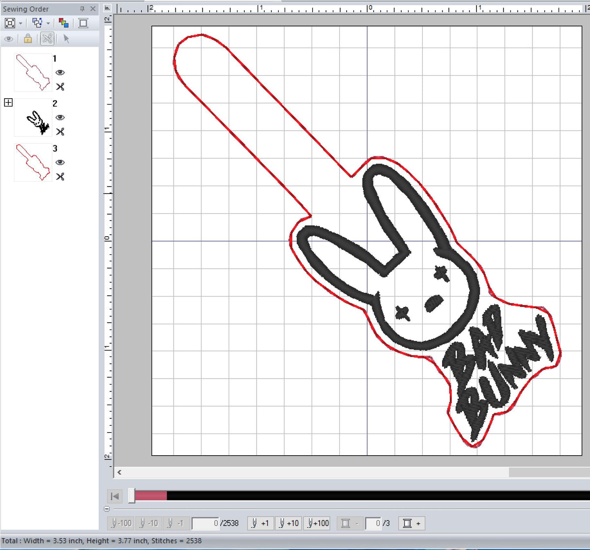 ITH Digital Embroidery Pattern for Bad Bunny 2 Snap Tab / Keychain, 4X ...