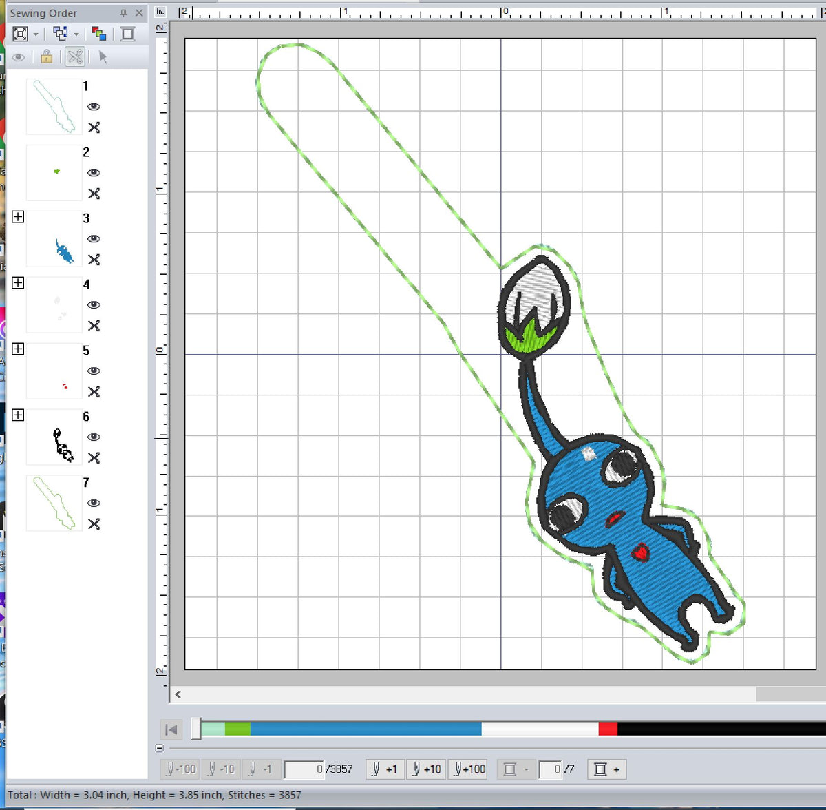 ITH Digital Embroidery Pattern for Blue Pikmin Snap Tab / Keychain, 4X ...