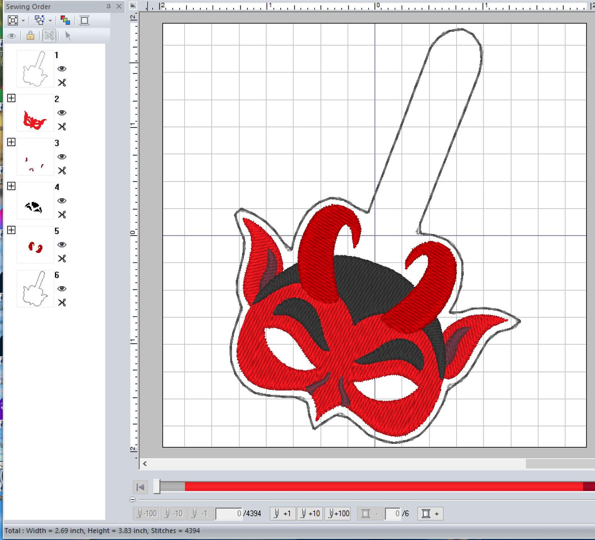ITH Digital Embroidery Pattern for Devil Mask Snap Tab / Key Chain, 4X ...
