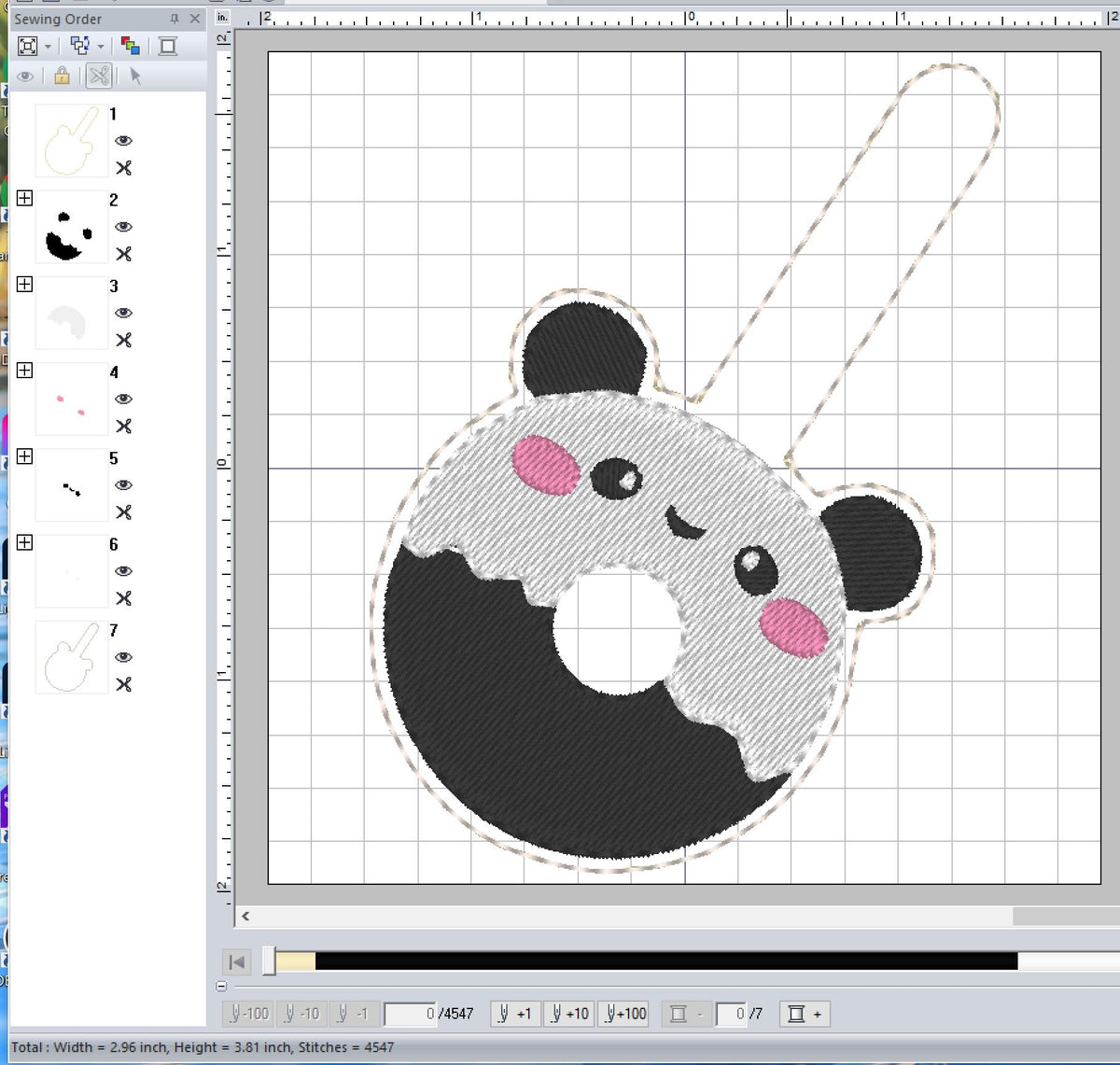 ITH Digital Embroidery Pattern for Donut Panda Snap Tab / Key Chain, 4 ...