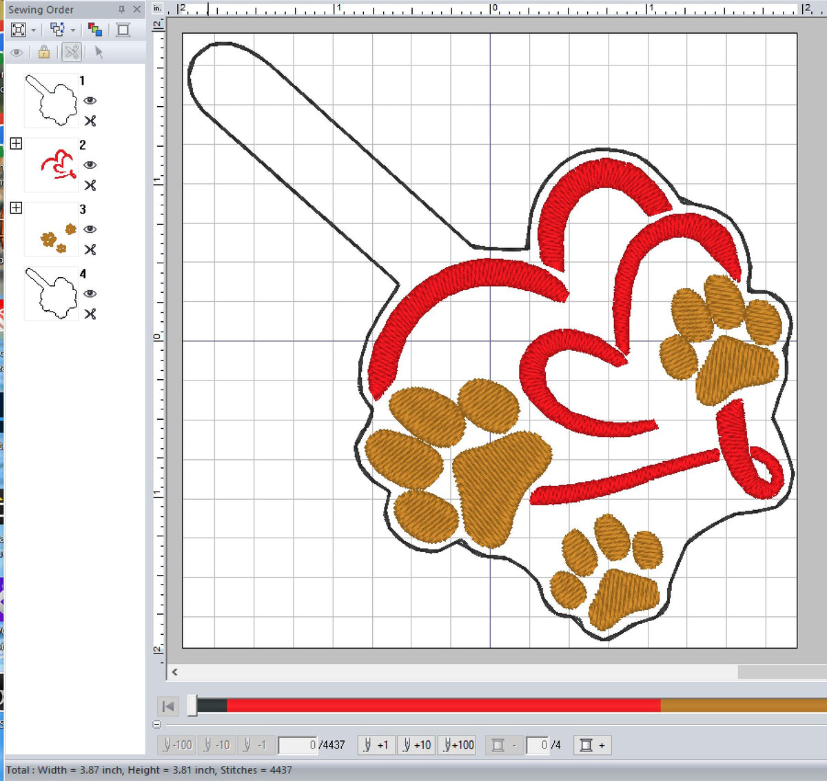 ITH Digital Embroidery Pattern for Double Heart 3 Paws Snap Tab / Keyc ...