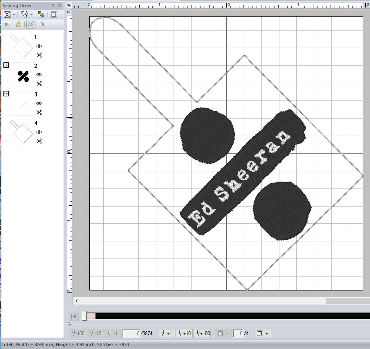 ITH Digital Embroidery Pattern for Ed Sheeran Snap Tab / Keychain, 4X4 ...
