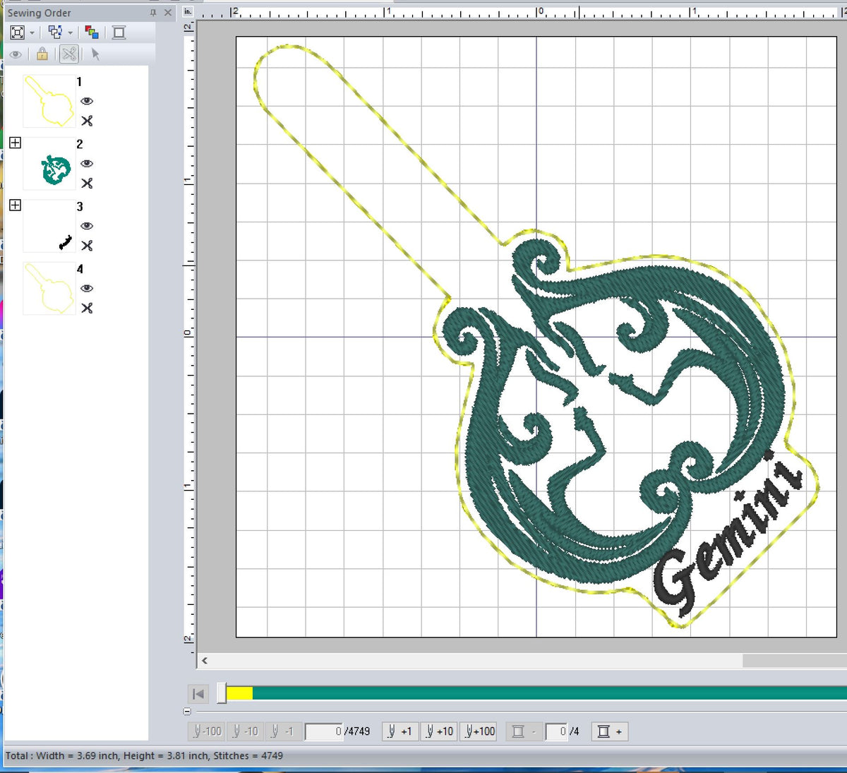 ITH Digital Embroidery Pattern for Gemini Zodiac Snap Tab / Key Chain ...