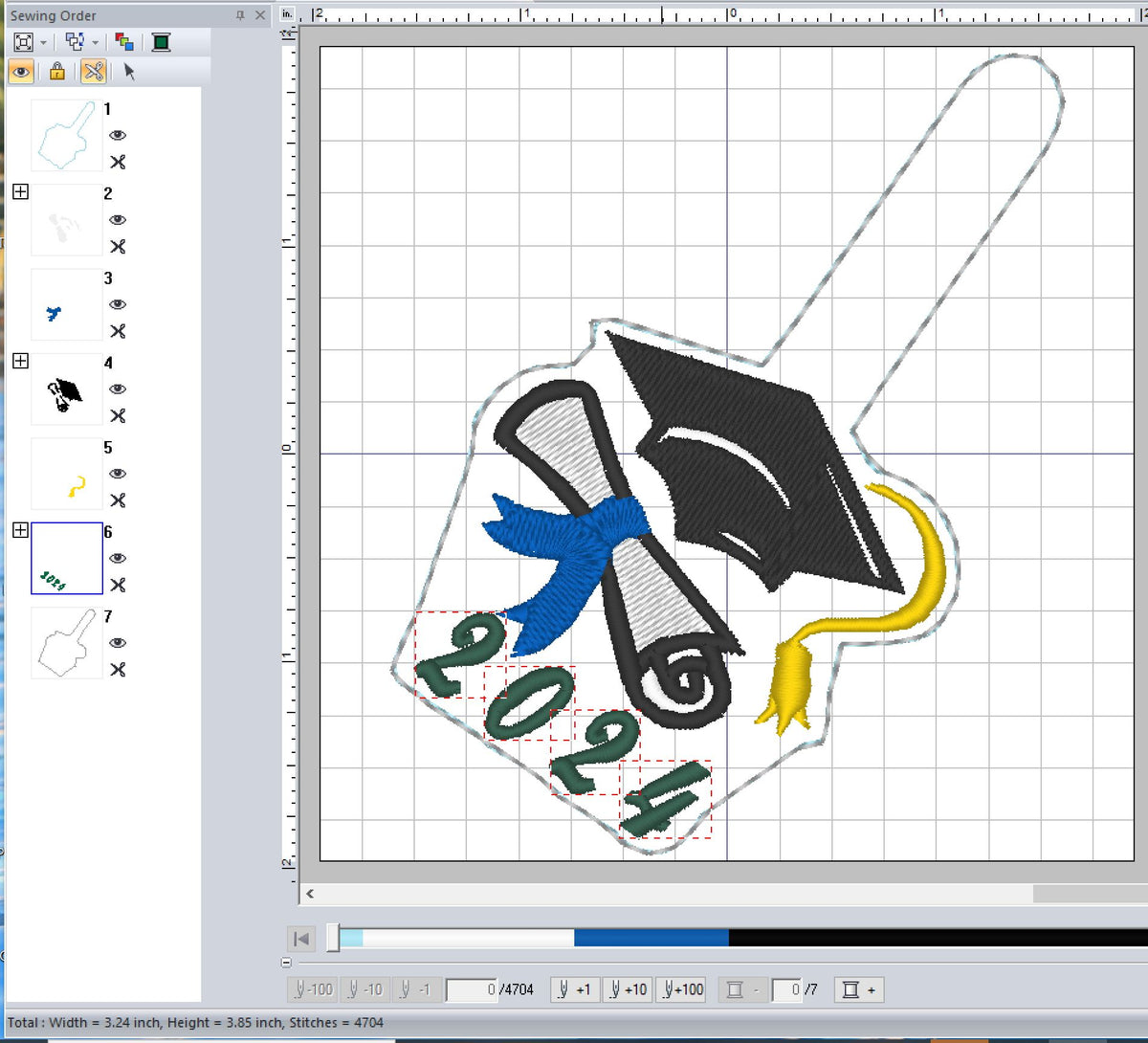 ITH Digital Embroidery Pattern for Grad 2024 Snap Tab / Key Chain, 4X4 ...