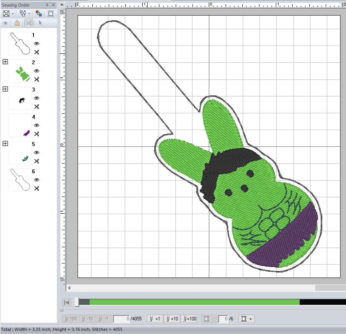 ITH Digital Embroidery Pattern for Hulk Peep Snap Tab / Key Chain, 4X4 ...