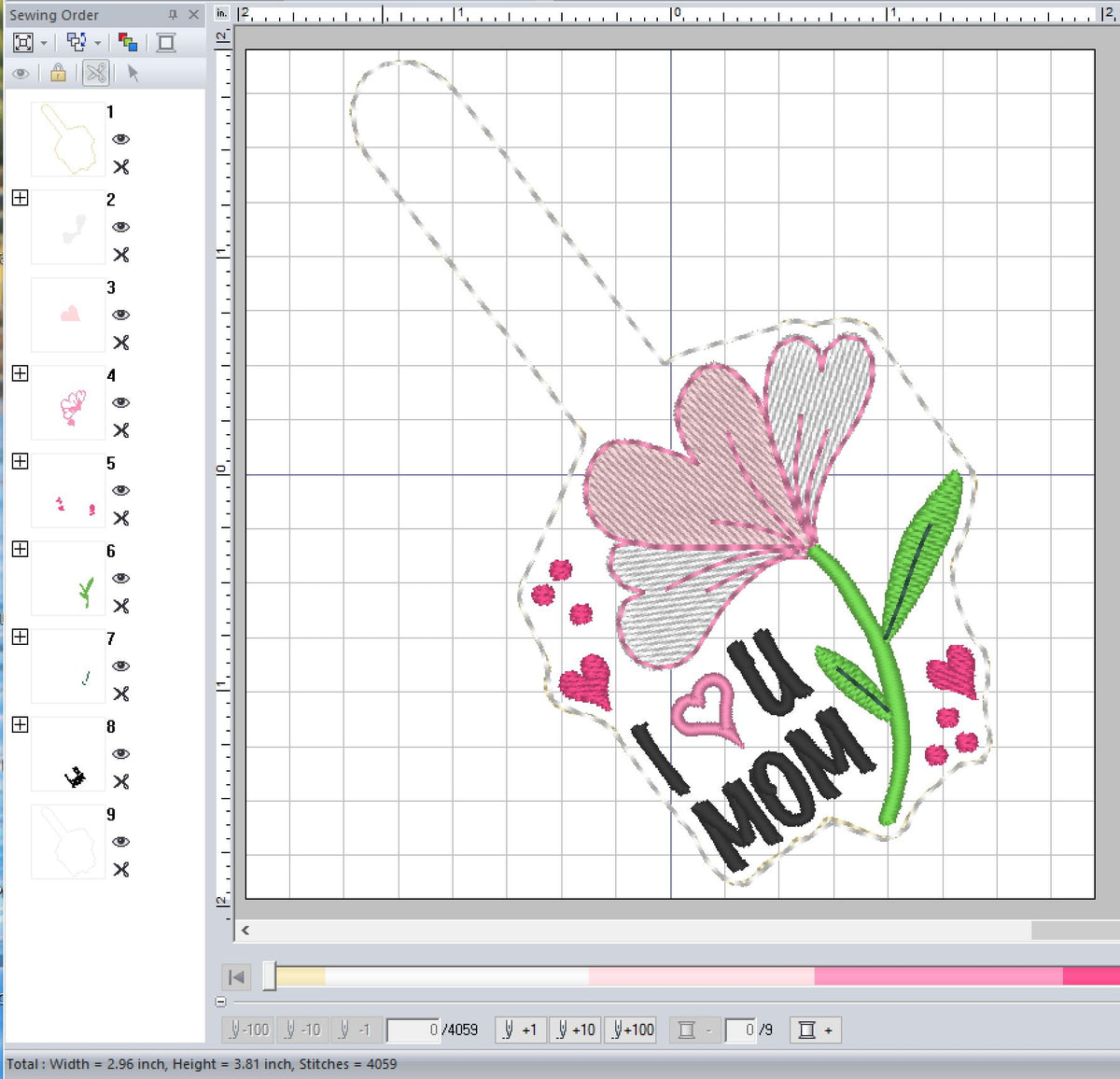 ITH Digital Embroidery Pattern for I Love You Mom Flower Snap Tab / Ke ...