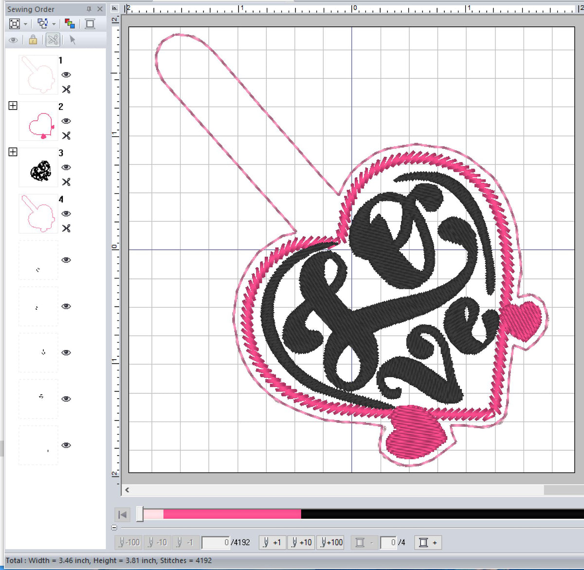 ITH Digital Embroidery Pattern for Love In Heart Snap Tab / Key Chain ...