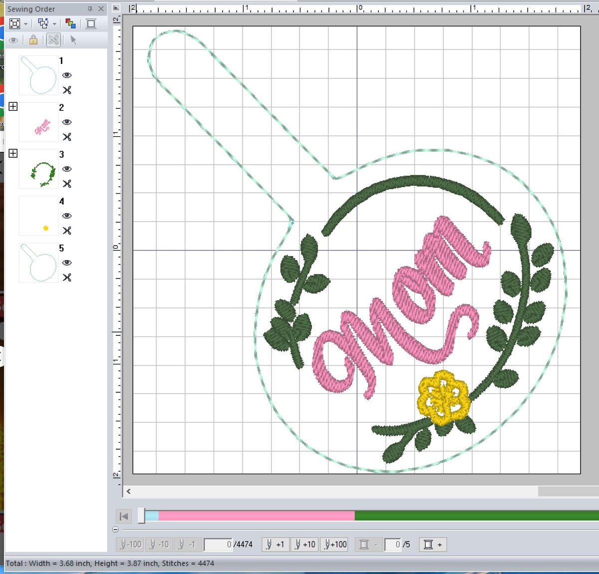 ITH Digital Embroidery Pattern for MOM Flower Frame Snap Tab / Keychai ...
