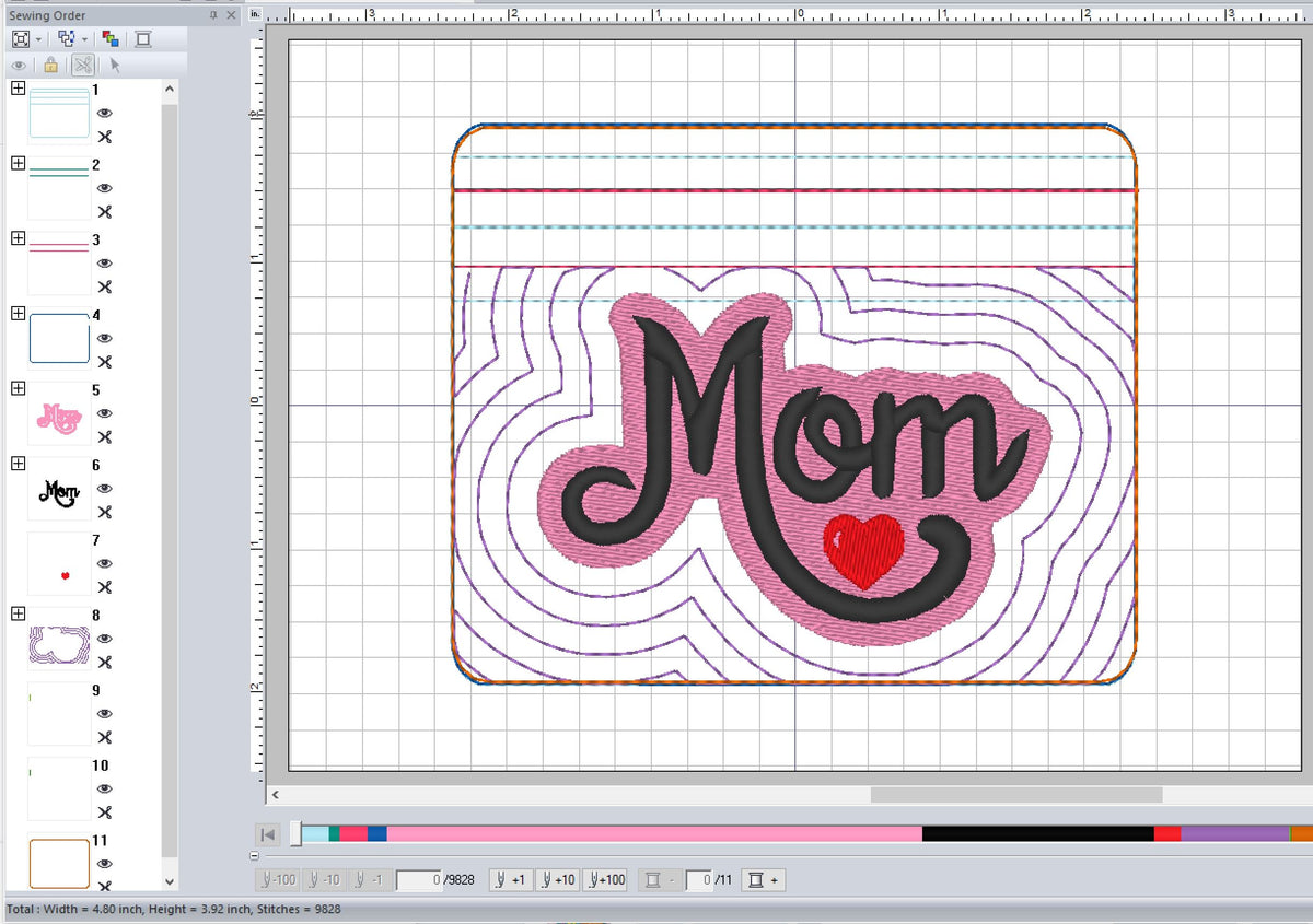 ITH Digital Embroidery Pattern for Mom Layer Cash Card 3.9 x 4.8 Zippe ...