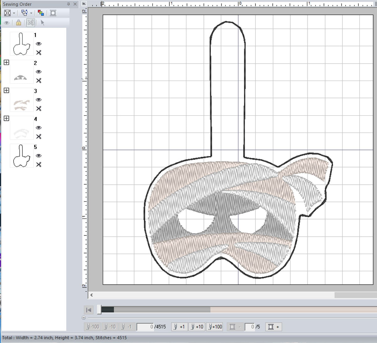 ITH Digital Embroidery Pattern for Mummy Mask Snap Tab / Key Chain, 4X ...