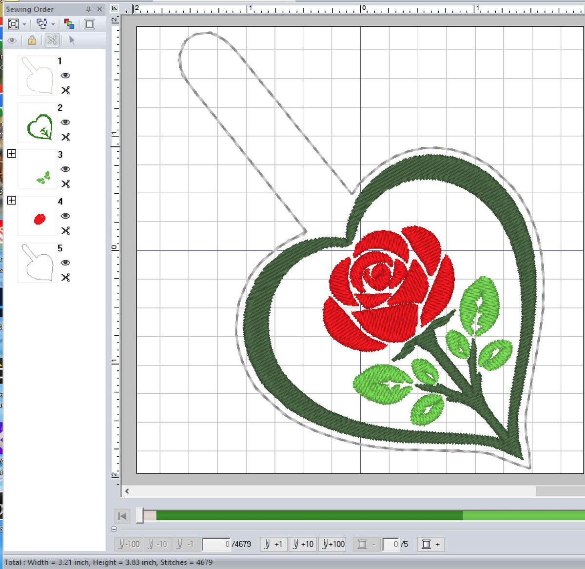 ITH Digital Embroidery Pattern for Rose in Heart Snap Tab / Keychain ...