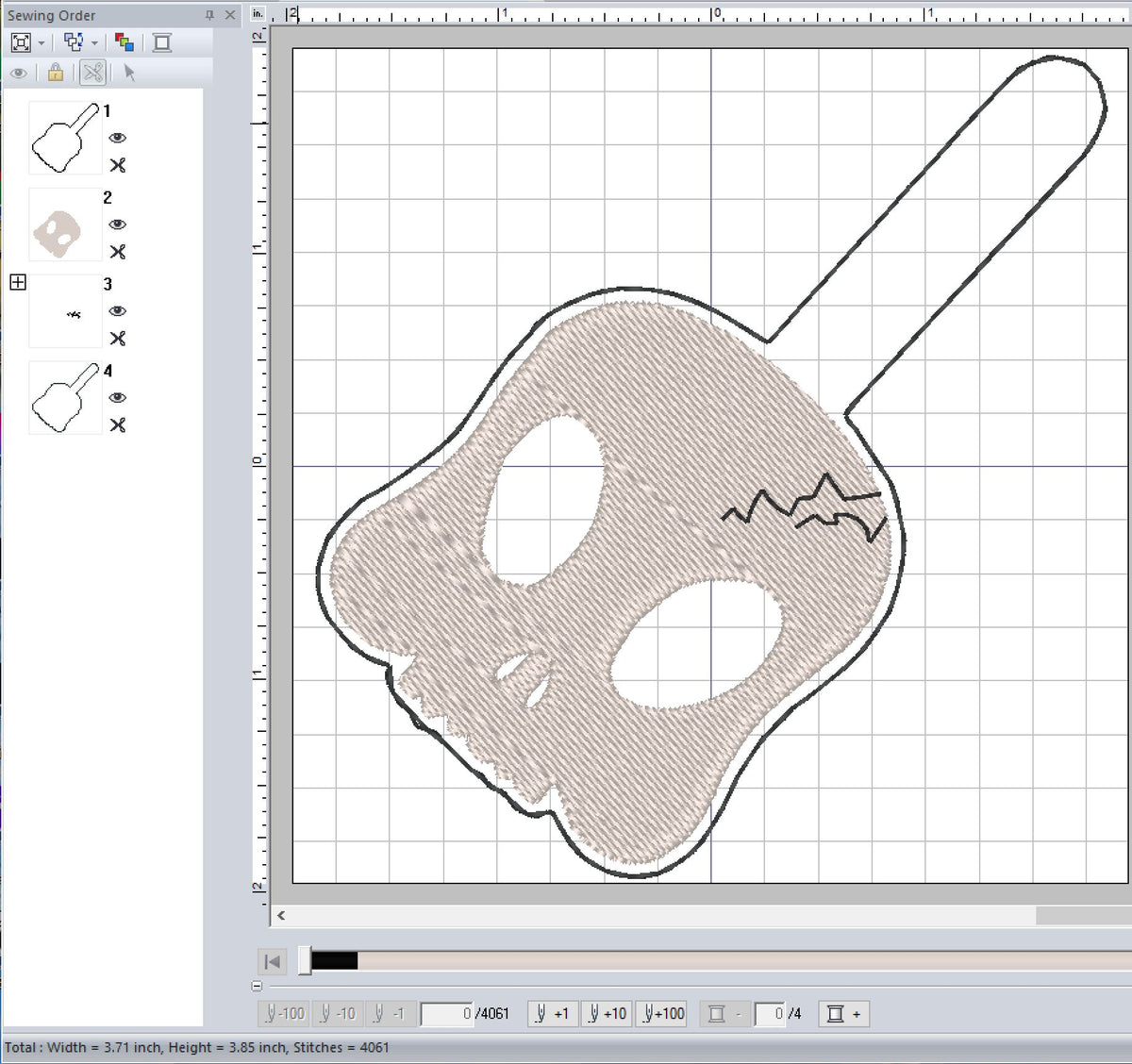 ITH Digital Embroidery Pattern for Skull Mask Snap Tab / Key Chain, 4X ...