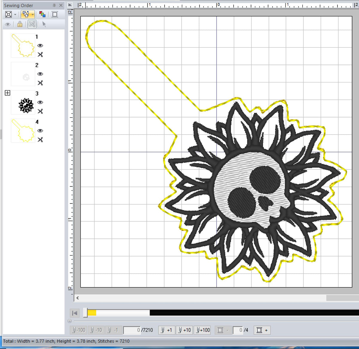 INT Digital Embroidery Pattern for Skull Sunflower Snap Tab / Keychain ...