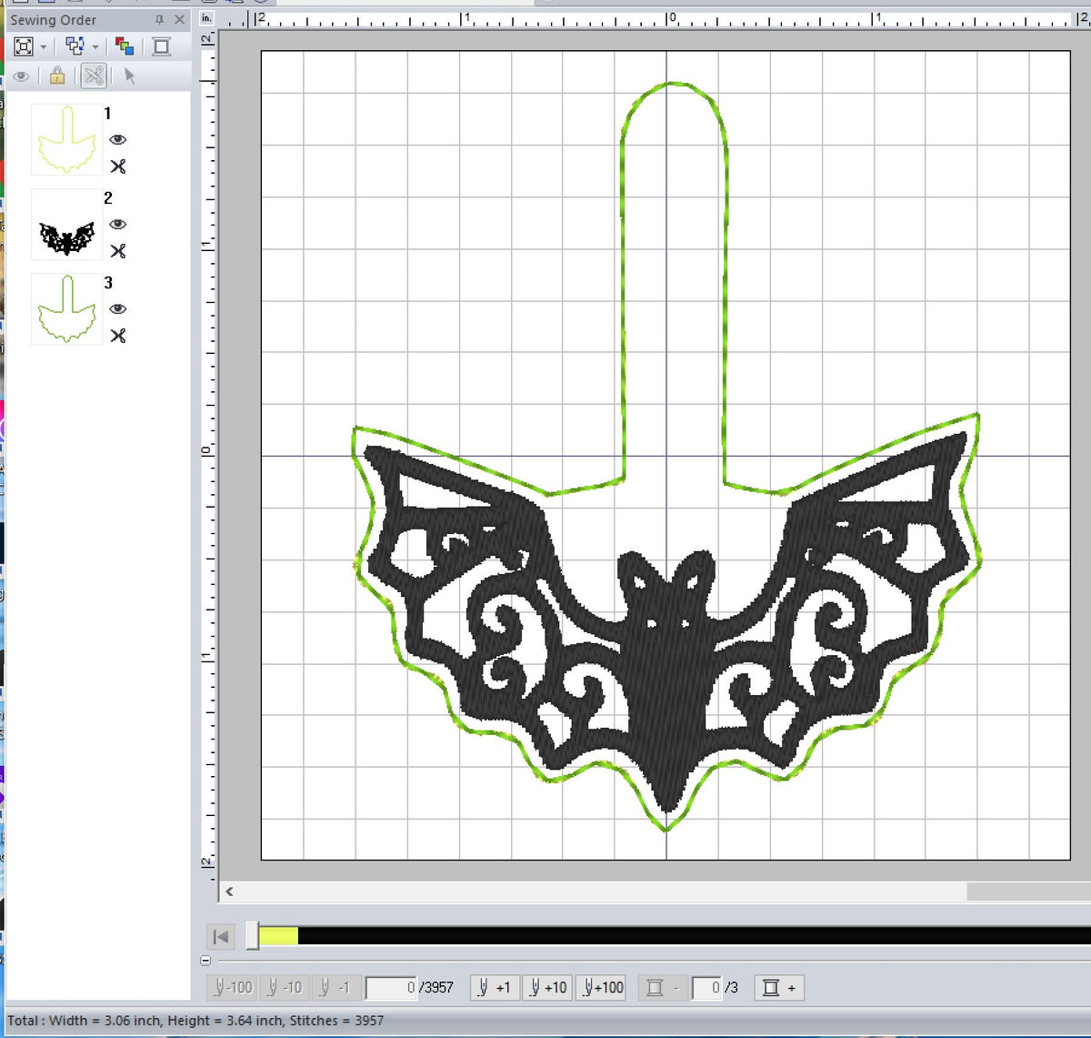 ITH Digital Embroidery Pattern for Swirl Wing Bat Snap Tab / Keychain ...