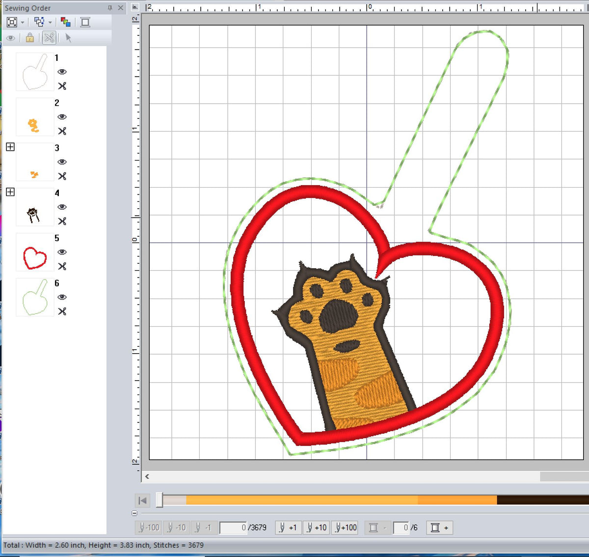 ITH Digital Embroidery Pattern for Tabby Cat Paw in Heart Snap Tab / K ...