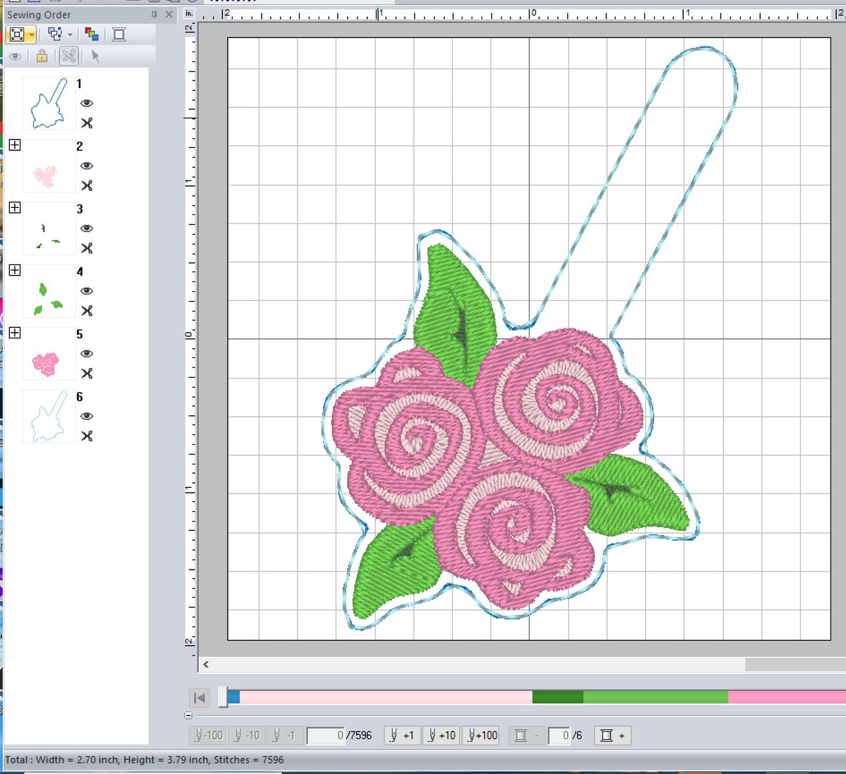 ITH Digital Embroidery Pattern for Triple Rose Cluster Snap Tab / Key ...