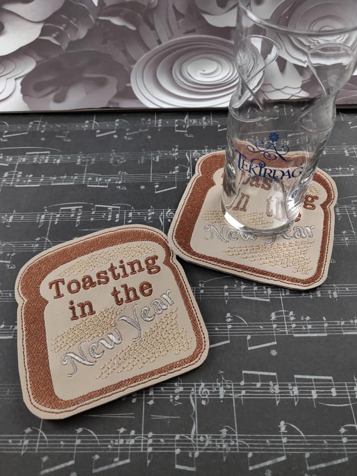 ITH Digital Embroidery Pattern For Toasting in the New Year Coaster, 4 ...