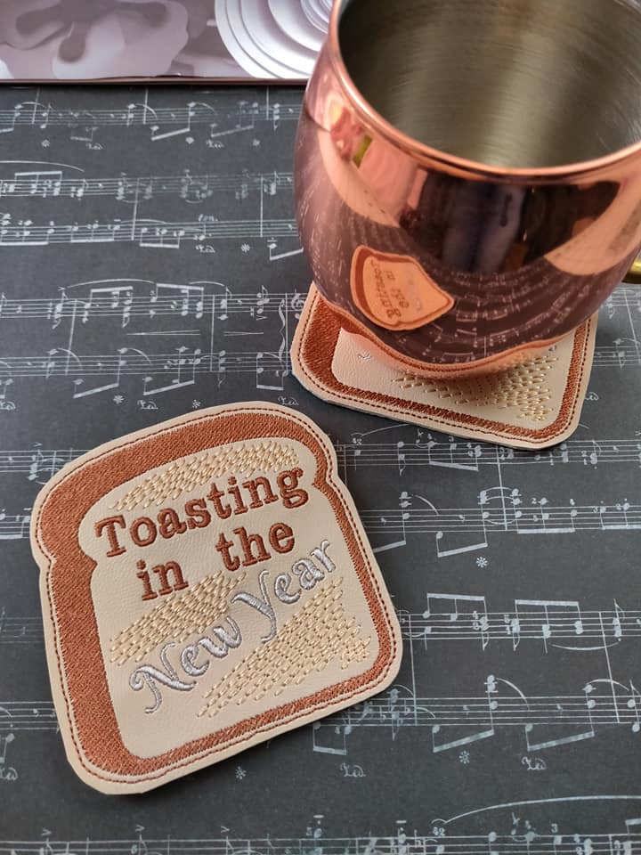 ITH Digital Embroidery Pattern For Toasting in the New Year Coaster, 4 ...