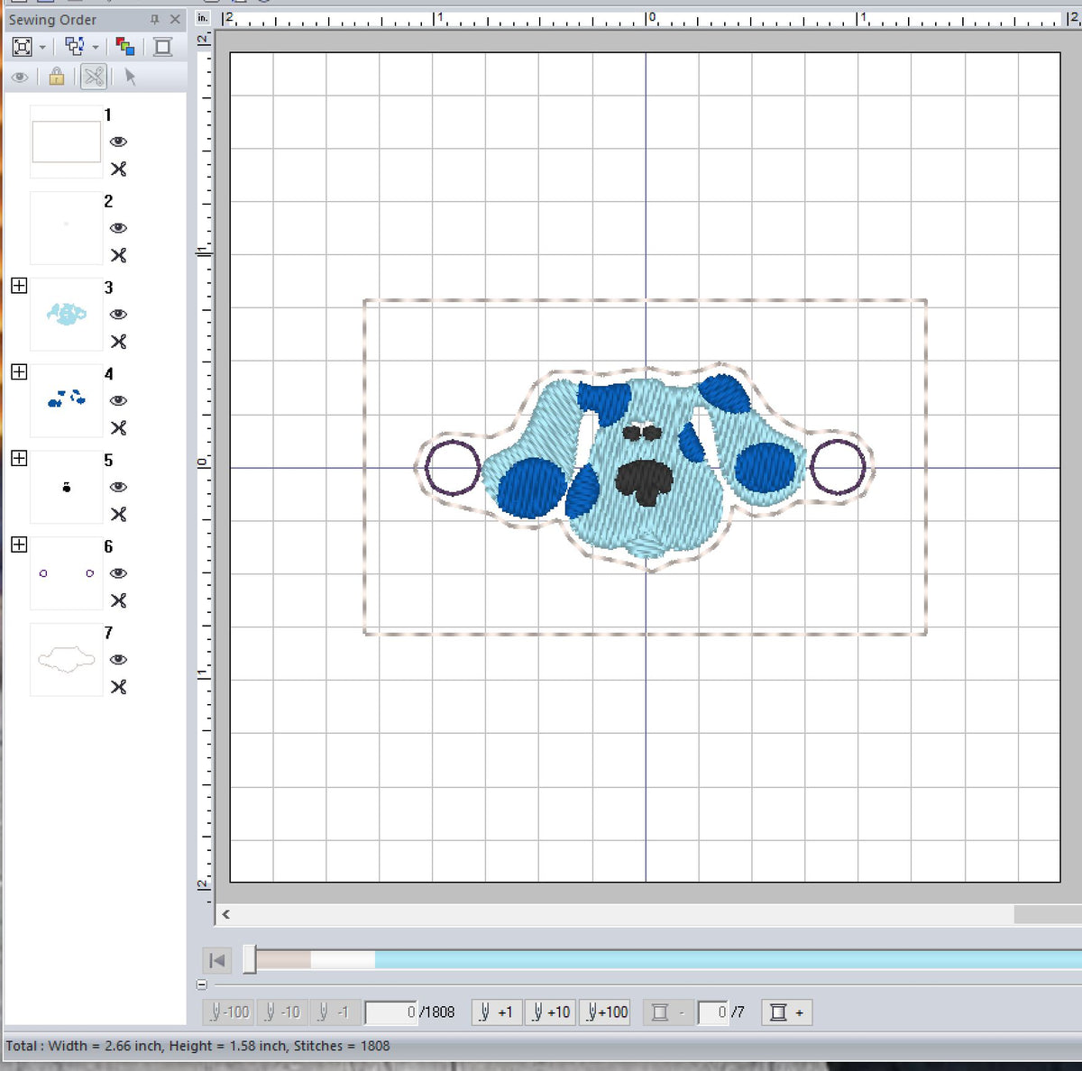 ITH Digital Embroidery Pattern for Bracelet Charm BC Blue Dog, 2X2 Hoo ...