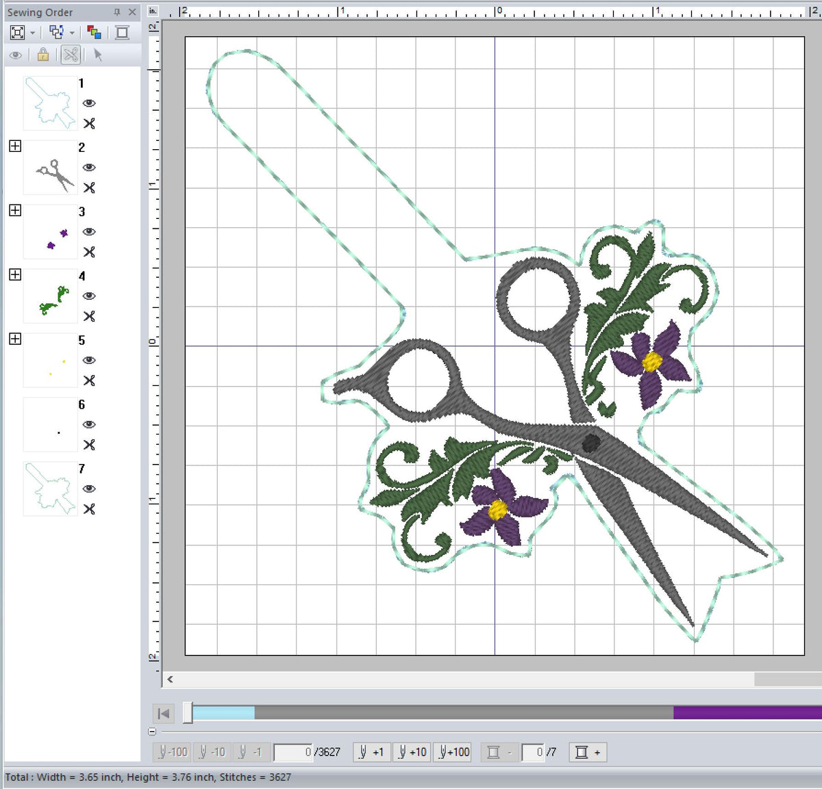 ITH Digital Embroidery Pattern for Floral Scissors I Snap Tab / Key Ch ...